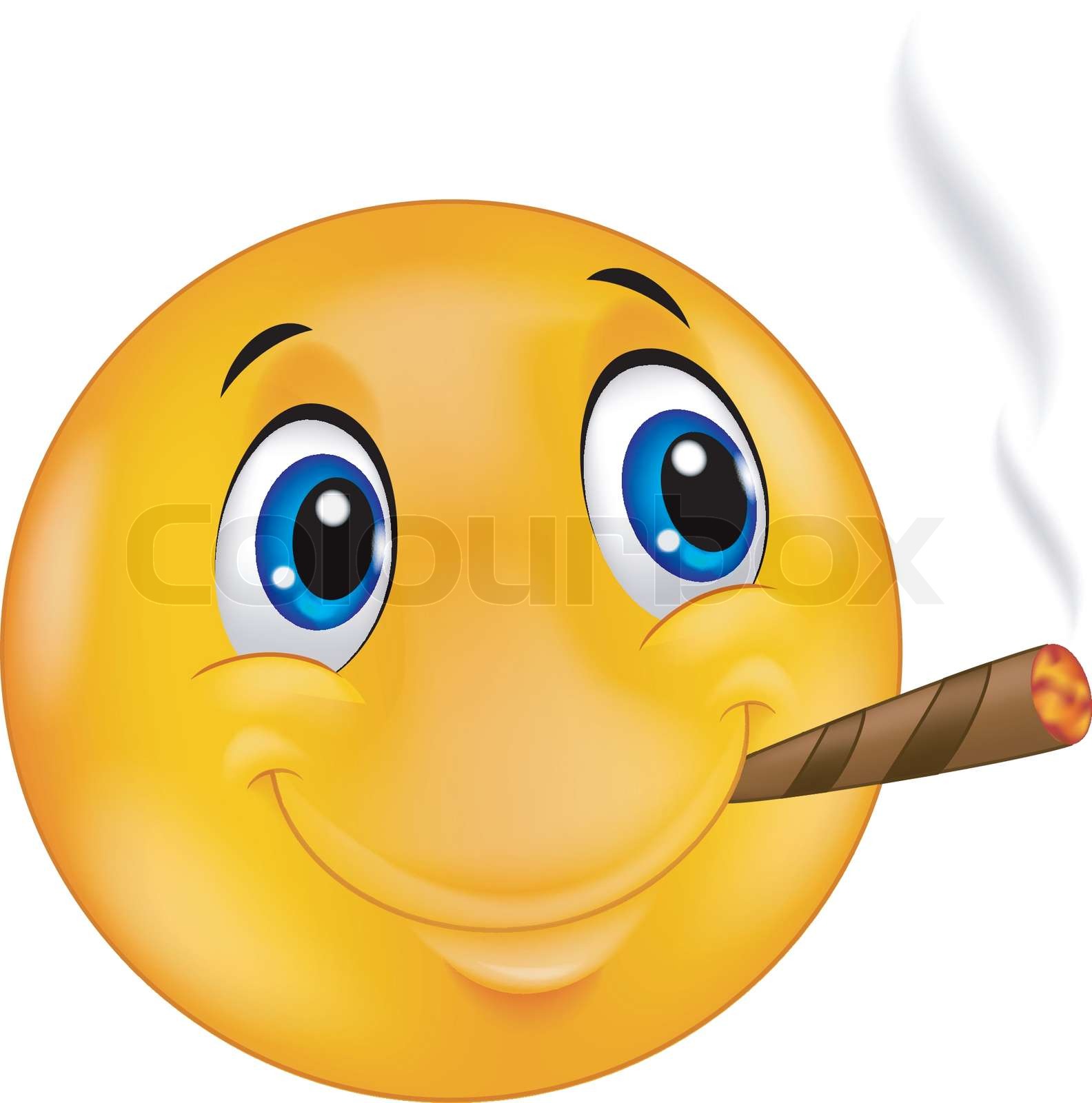 Emoticon smiley cartoon smoking cigar | Stock vector | Colourbox