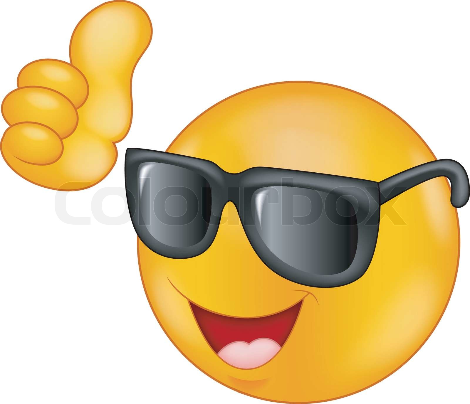 Smiling emoticon cartoon wearing sunglasses giving thumb up | Stock ...