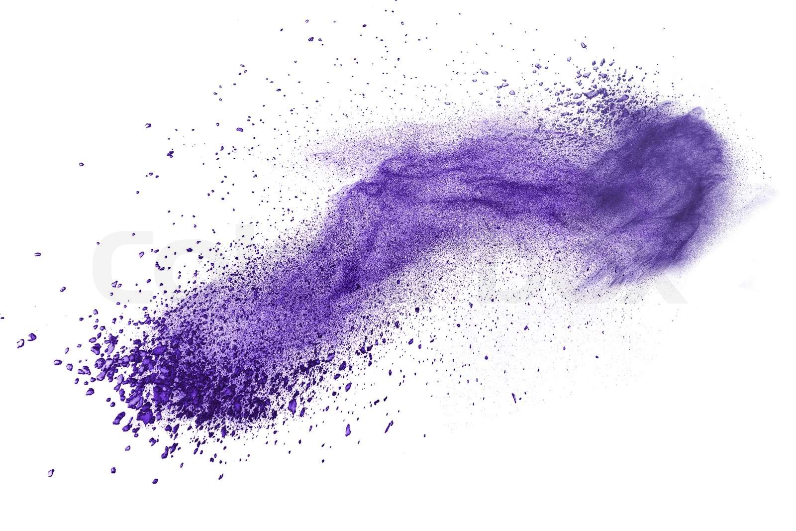 Purple powder explosion isolated on white | Stock image | Colourbox