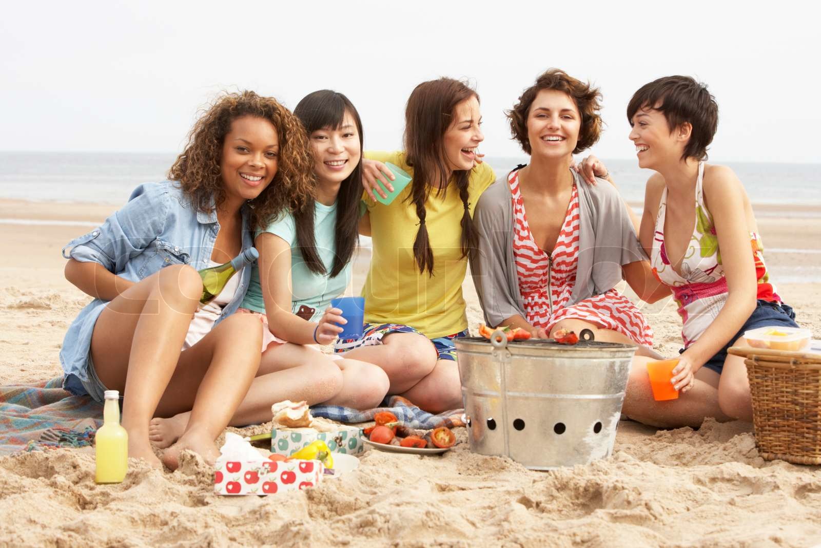 Group Of Girls Enjoying Barbeque On Beach Together | Stock image ...