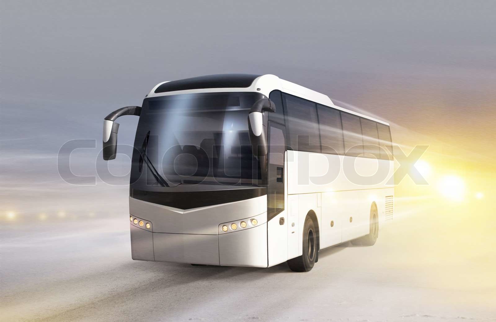 bus on ice road in blizzard | Stock image | Colourbox