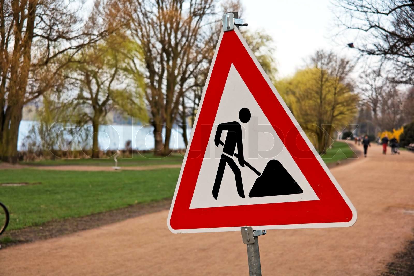 Sign and road signs at a construction site | Stock image | Colourbox
