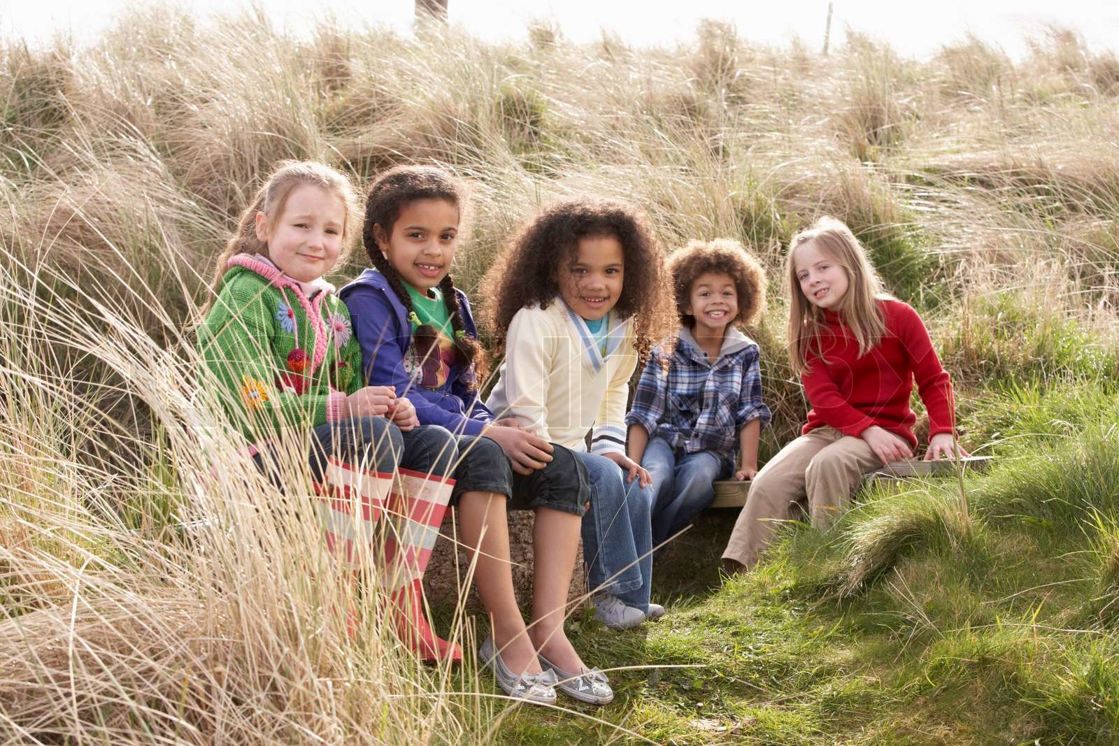 Group Of Children Playing In Field Together | Stock image | Colourbox