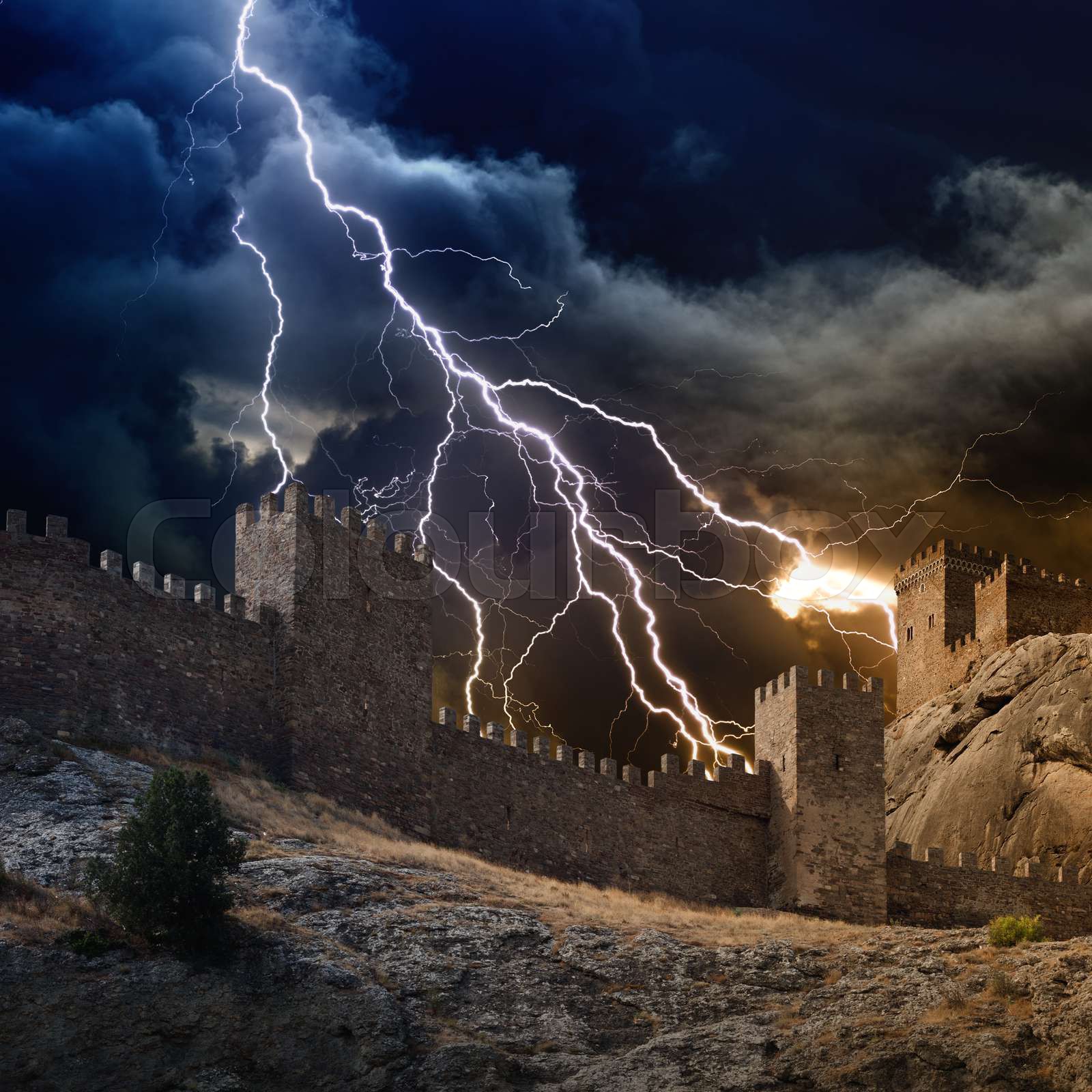 Lightning strikes fortress | Stock image | Colourbox