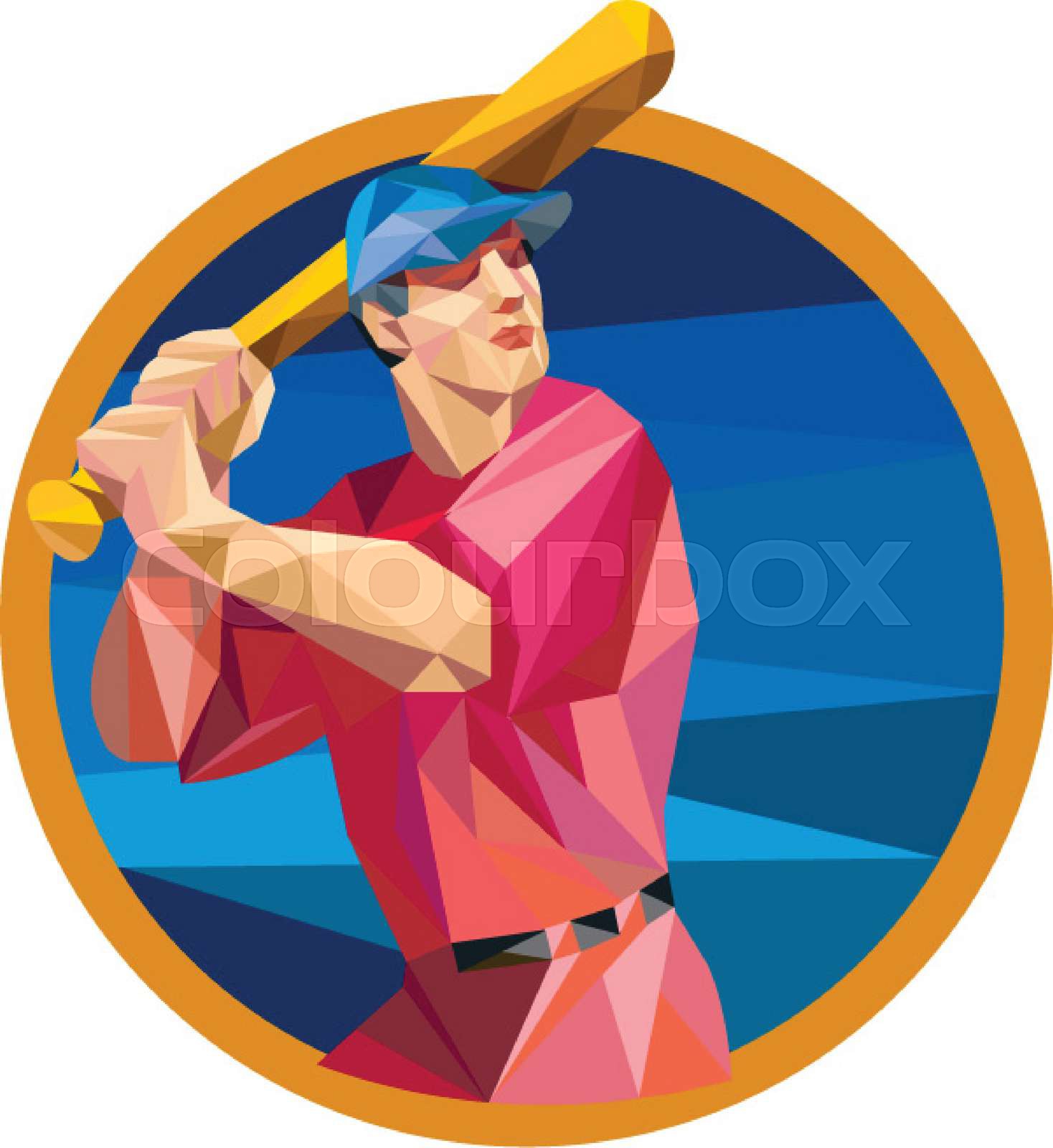 Baseball Batter Batting Bat Circle Low Polygon | Stock vector | Colourbox