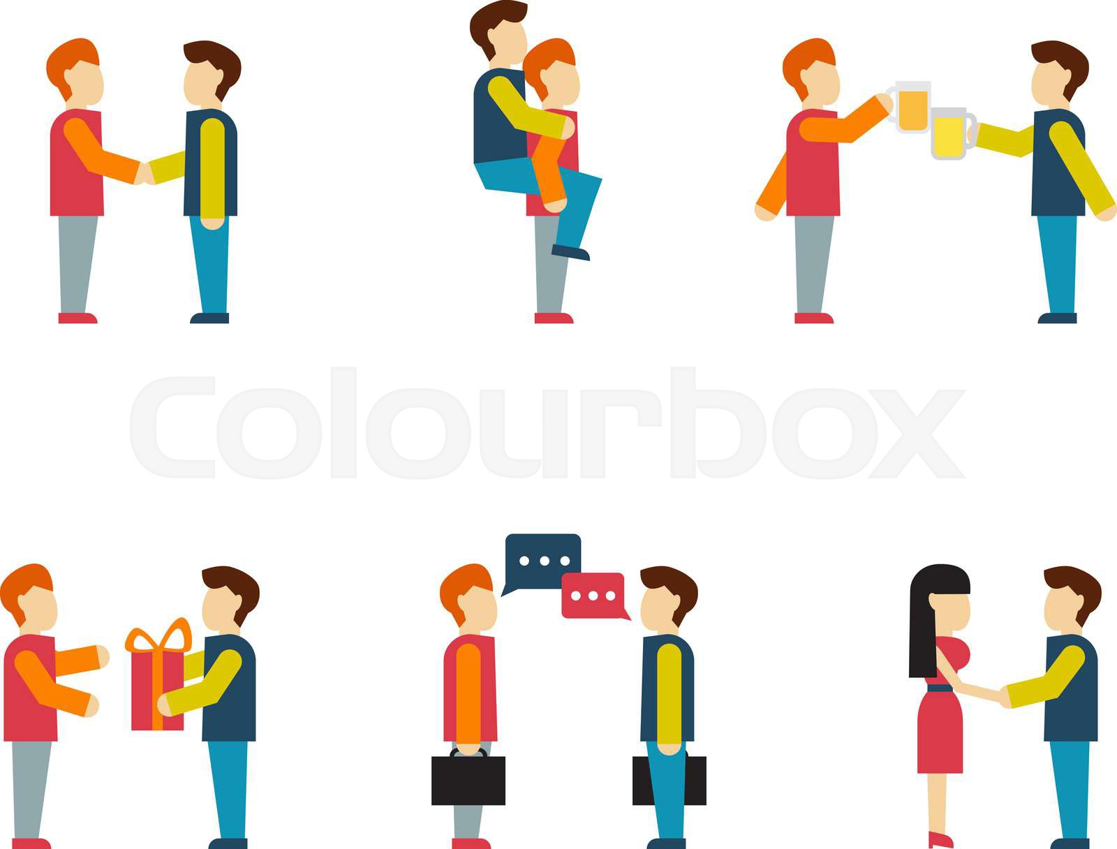 Friends and friendly relationship flat line icons set with people ...