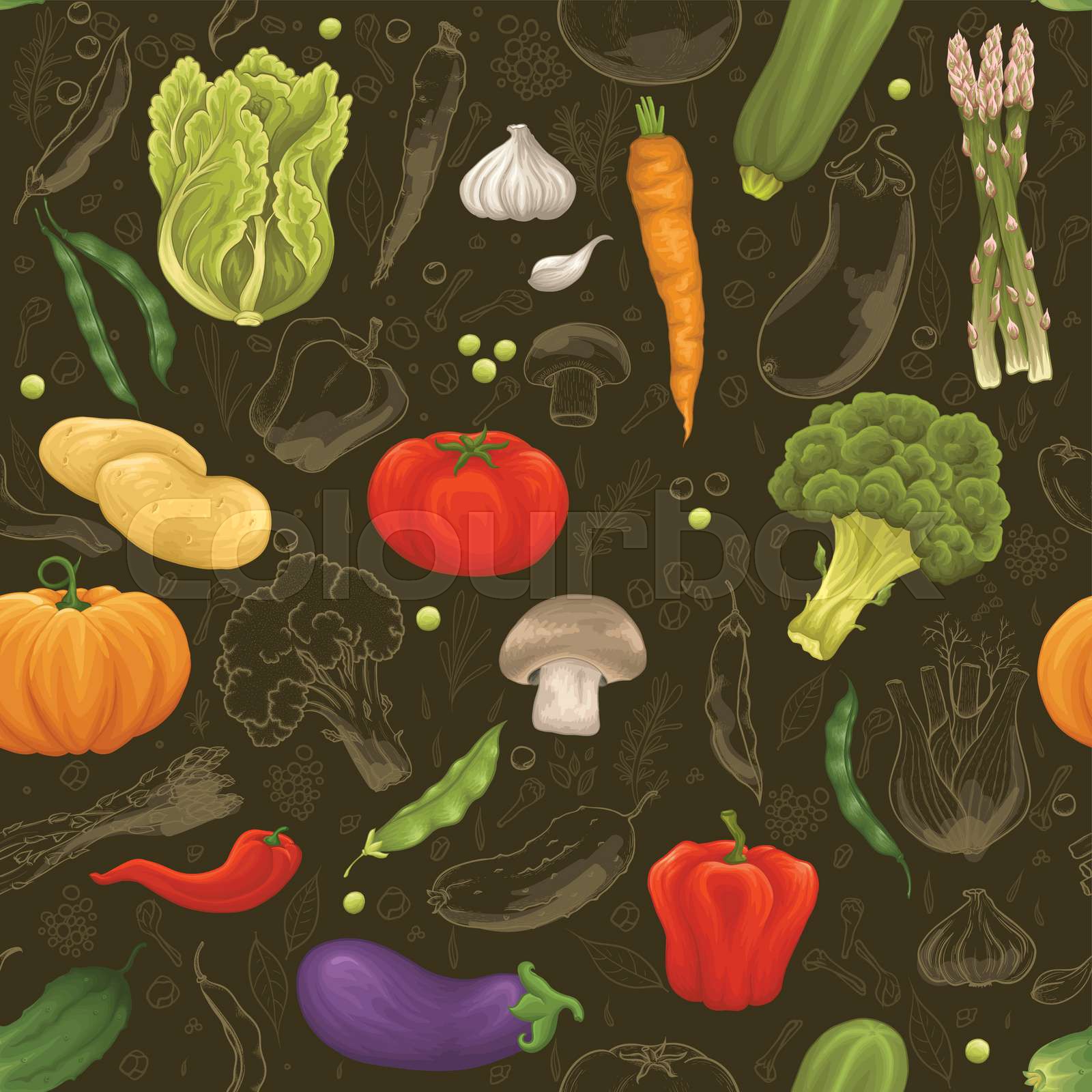 Vegetable Seamless Pattern Stock Vector Colourbox