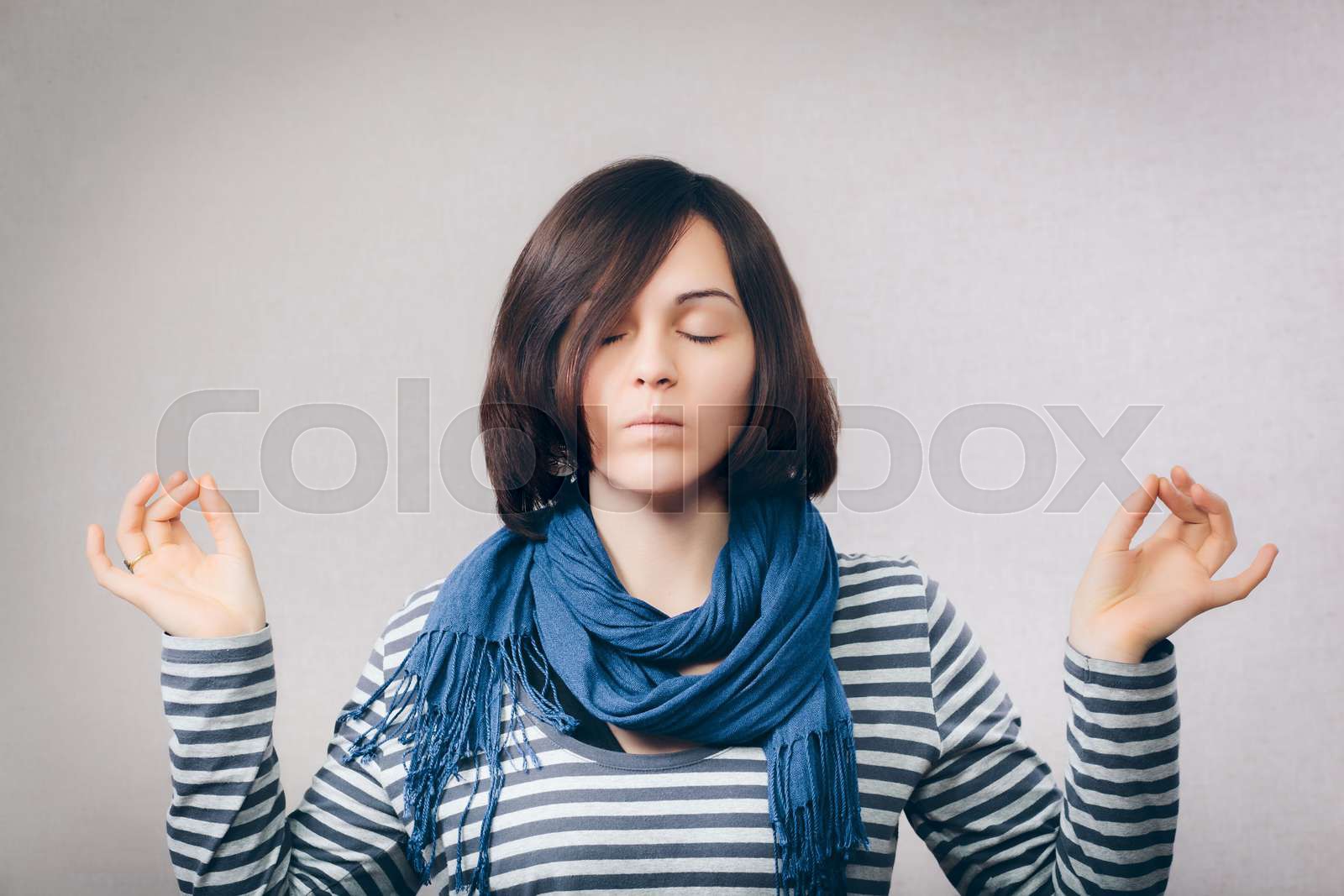 calm pretty woman doing yoga exercise. | Stock image | Colourbox