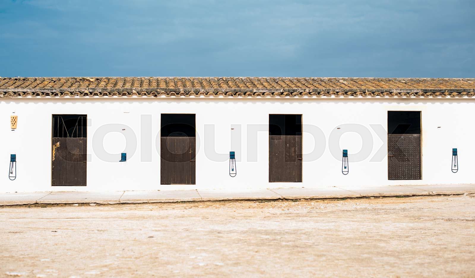 Modern horse stables from the outside. | Stock image | Colourbox
