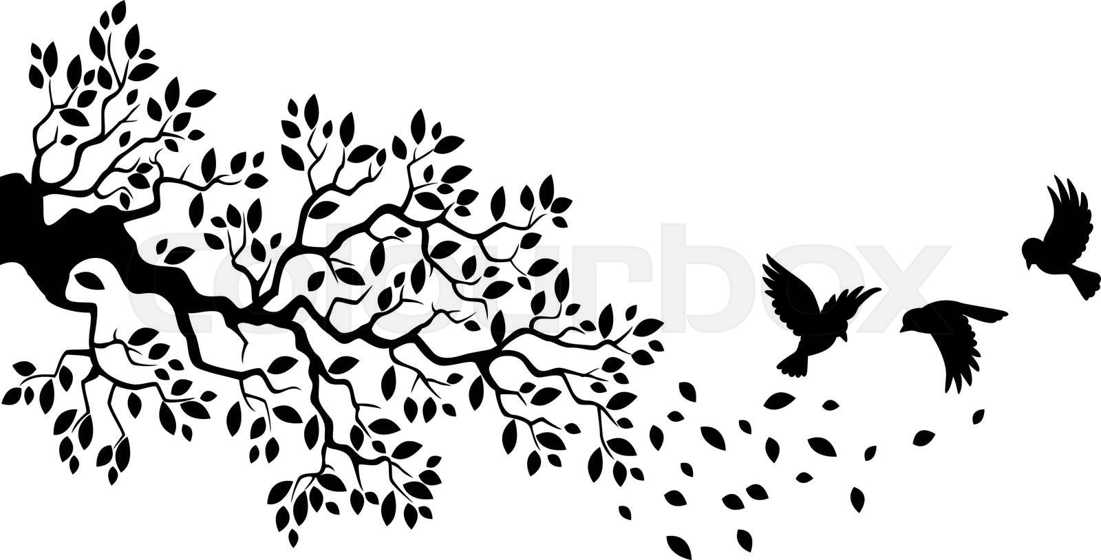 Cartoon tree branch with bird silhouette | Stock vector | Colourbox