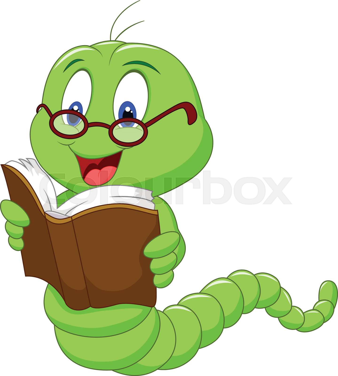 Cartoon worm reading book | Stock vector | Colourbox