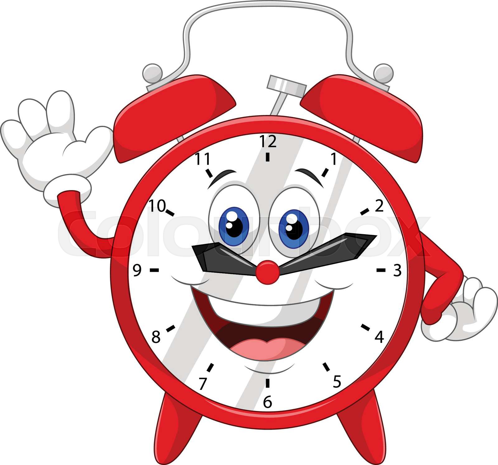 Cartoon clock waving hand | Stock vector | Colourbox
