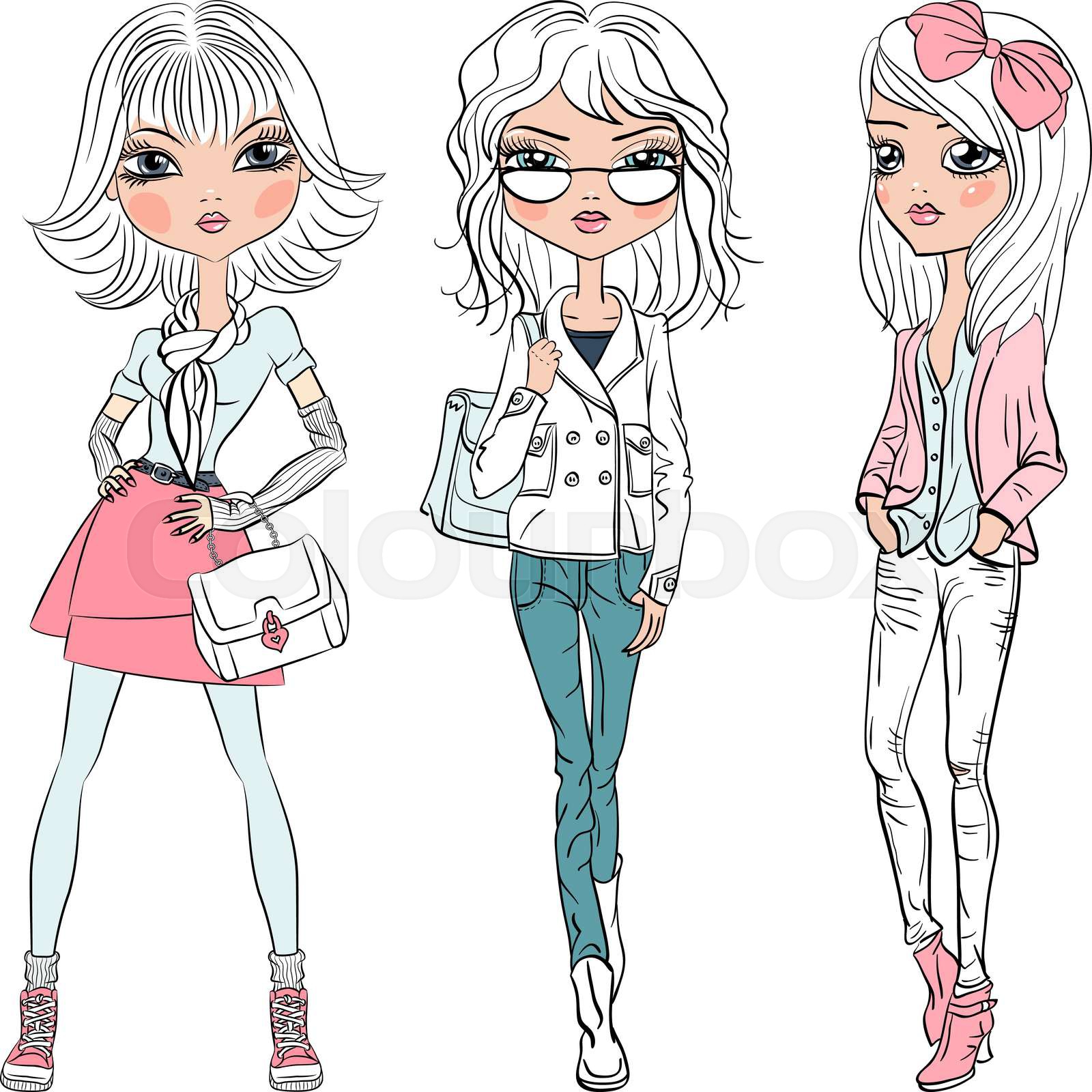 Vector Beautiful Fashion Girls Top Models Stock Vector Colourbox