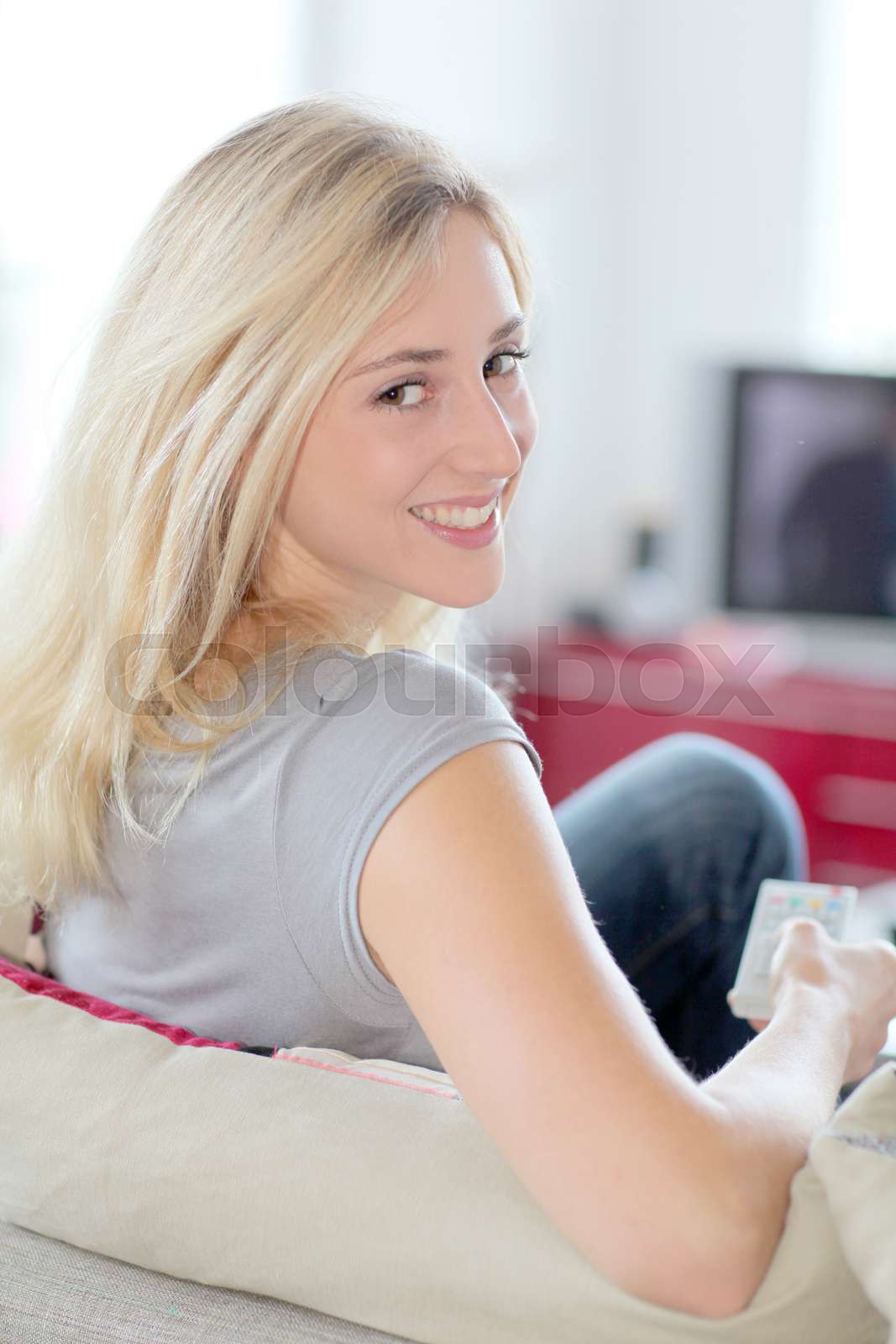woman, tv, technology | Stock image | Colourbox