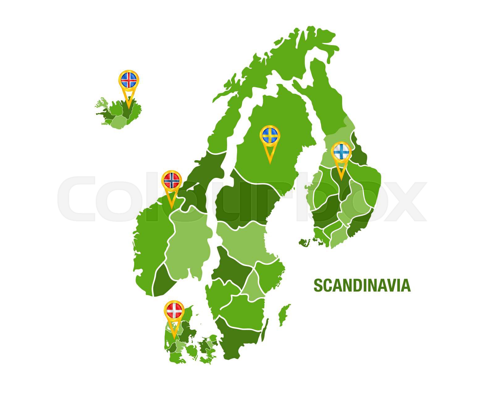 Scandinavia map with flags | Stock vector | Colourbox