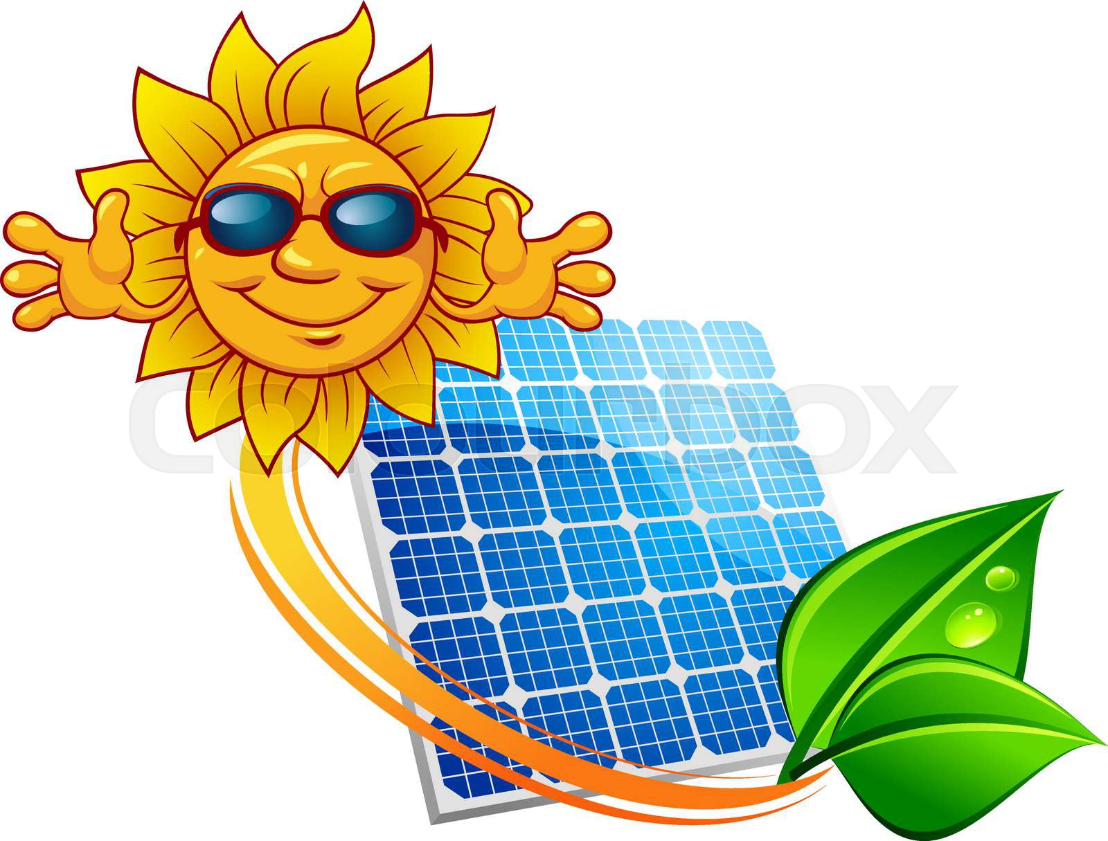 Solar panel and cartoon sun character | Stock vector | Colourbox