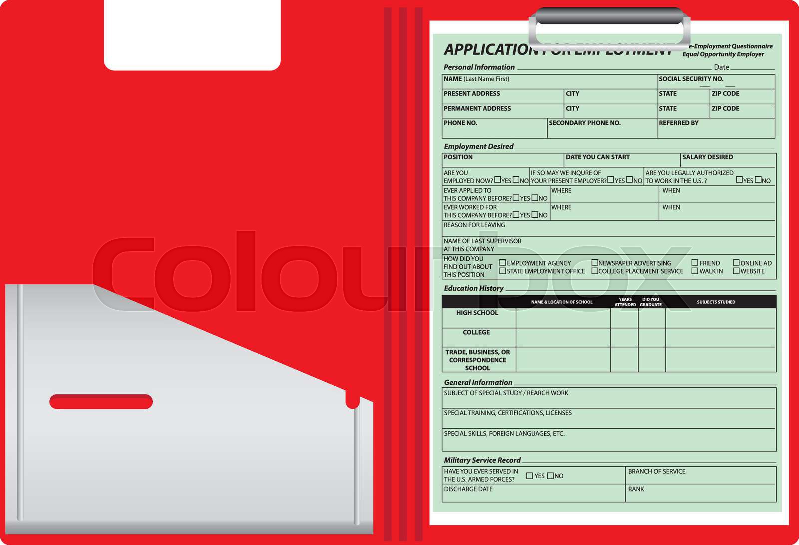Folder with the application form for employment | Stock vector | Colourbox