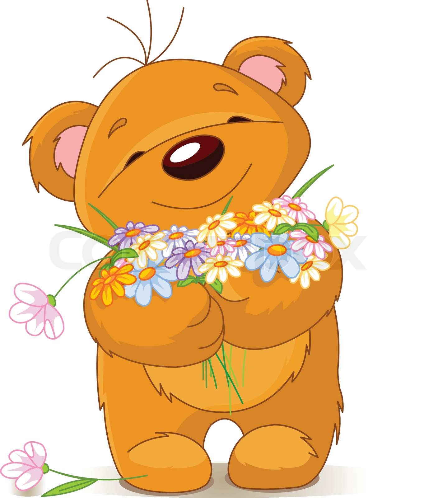 Teddy Bear Giving a Bouquet | Stock vector | Colourbox