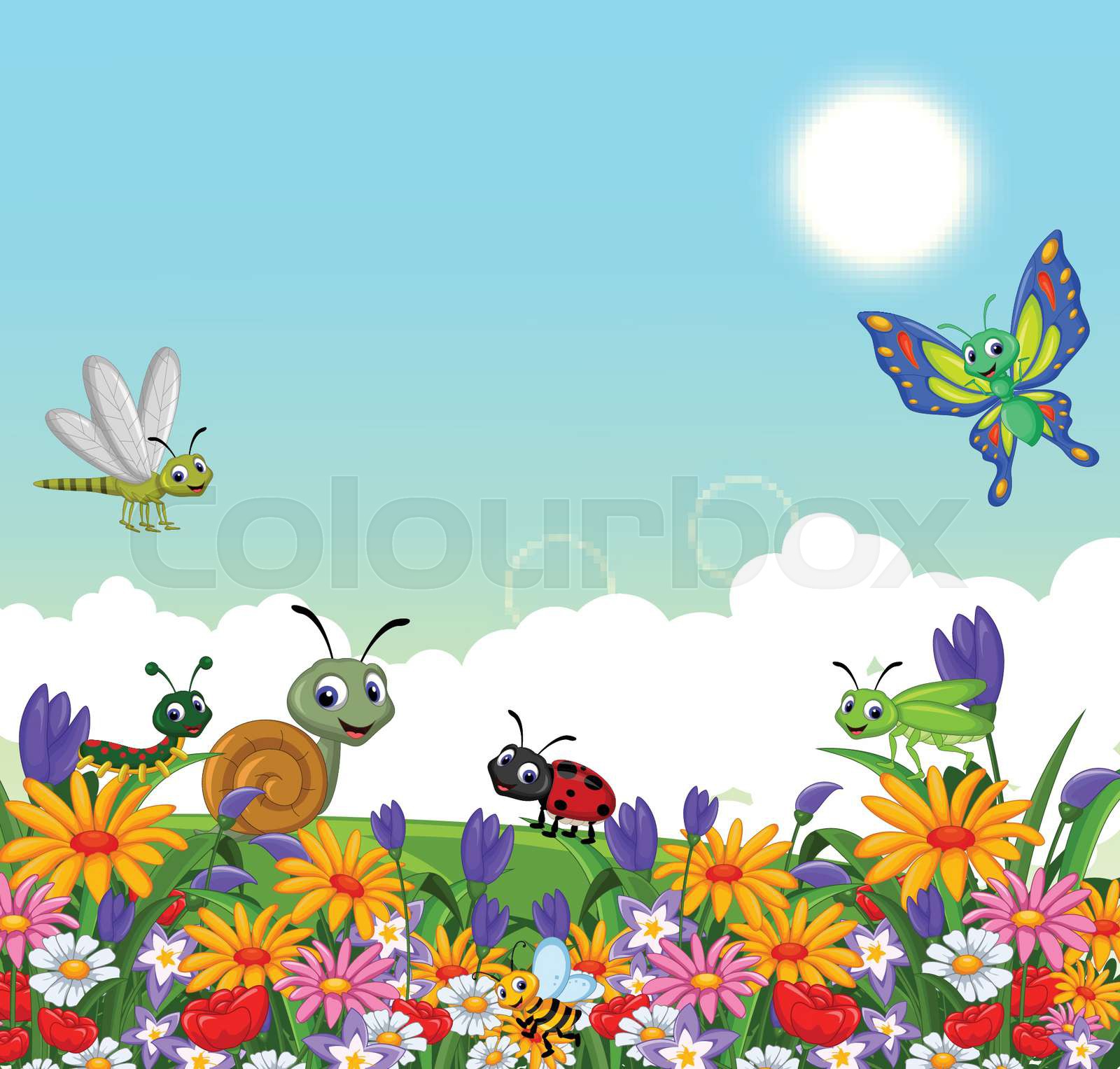 cute collection of insects in the flower garden | Stock vector | Colourbox