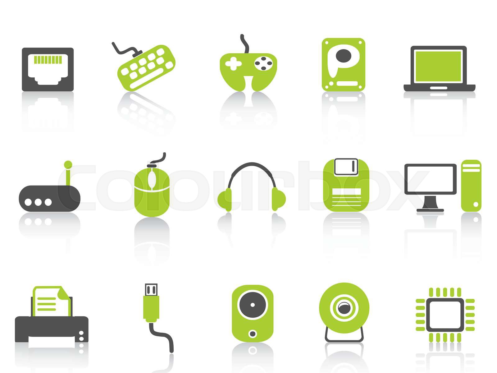 computer device icons set ,green series | Stock vector | Colourbox