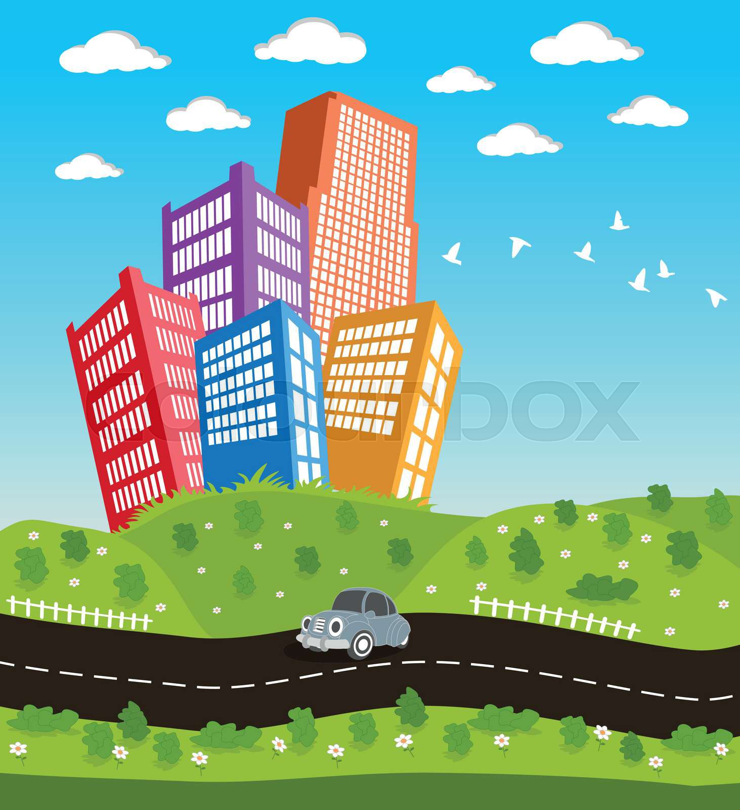 Cartoon downtown road landscape | Stock vector | Colourbox