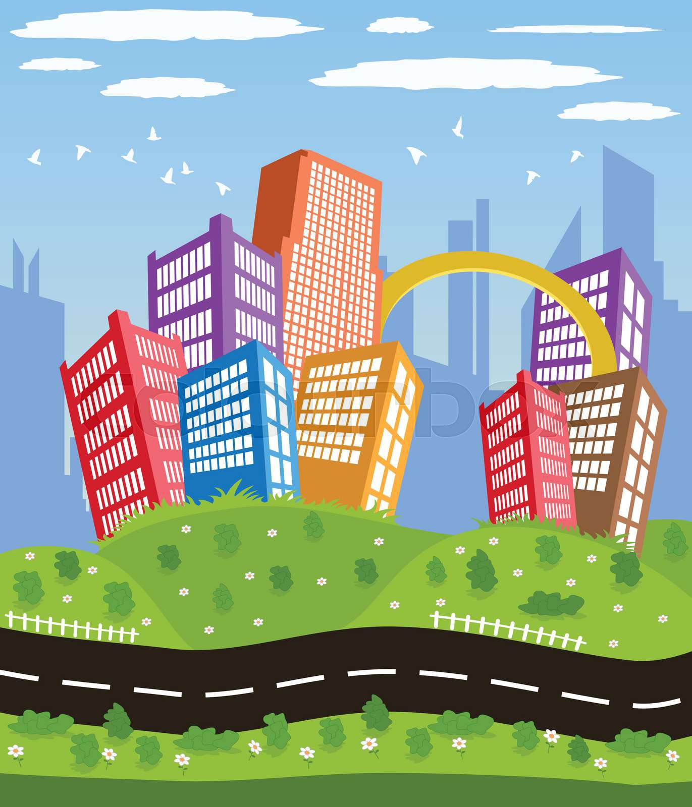 Cartoon downtown road landscape | Stock vector | Colourbox