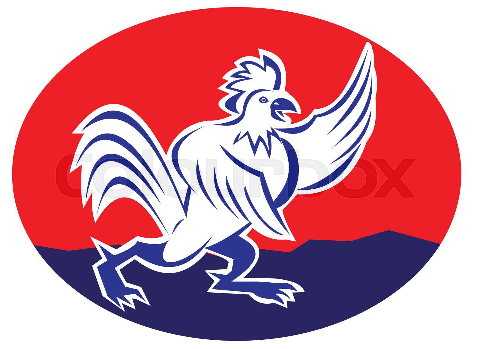 cartoon rooster chicken pointing wing | Stock vector | Colourbox