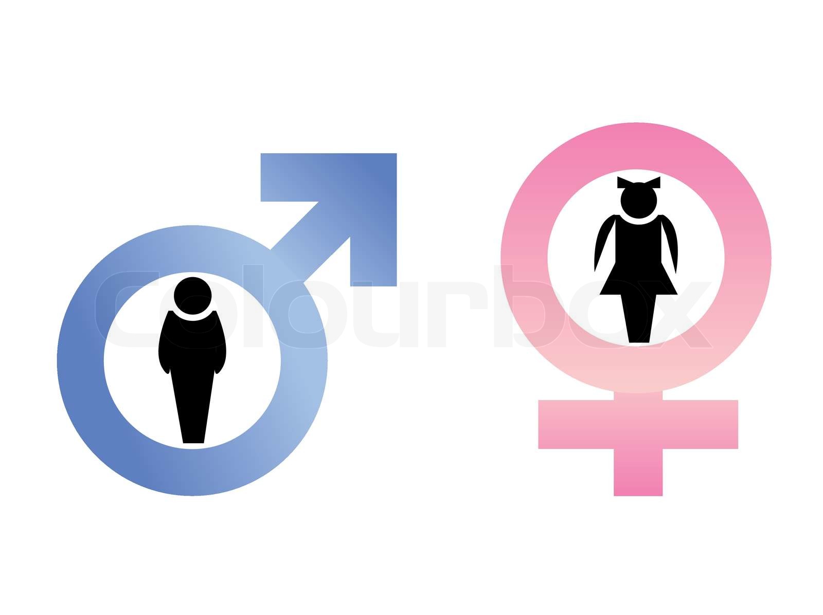 männliche und weibliche Zeichen werden auf weißem hintergrund isoliert ...