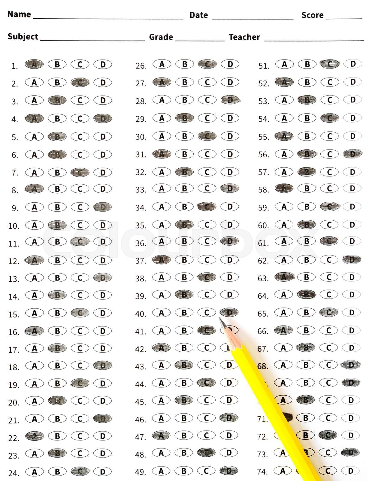 Test score sheet with answers | Stock image | Colourbox
