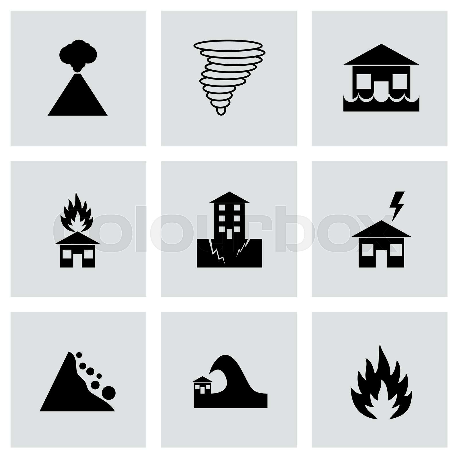 Vector black disaster icon set | Stock vector | Colourbox