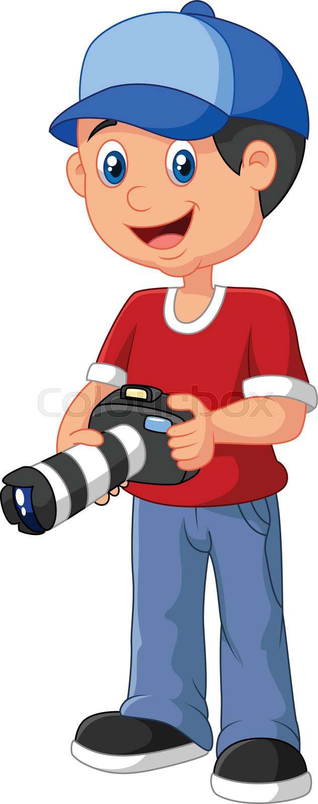 Little boy cartoon holding camera | Stock vector | Colourbox