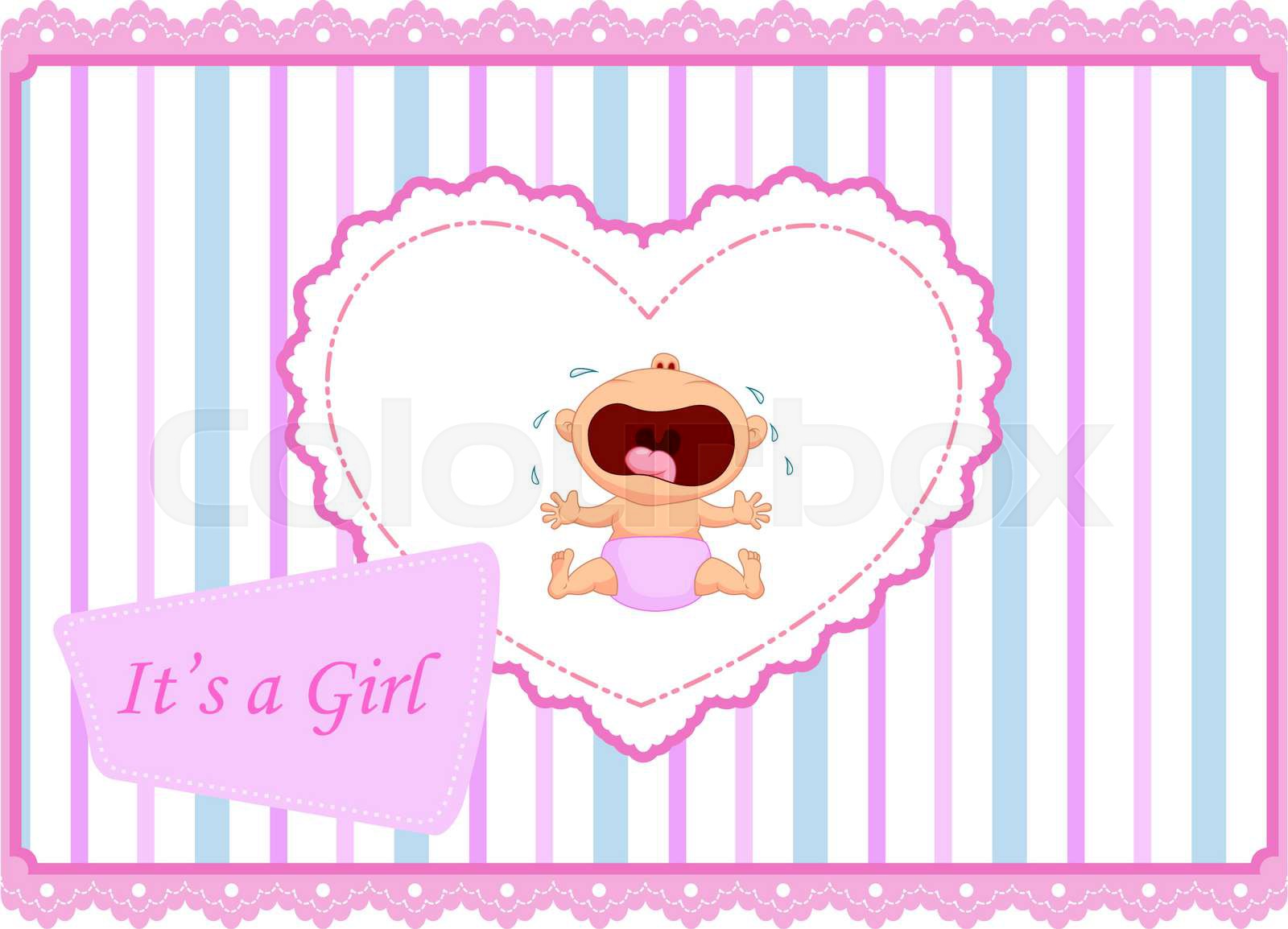 Cartoon baby girl crying card | Stock vector | Colourbox