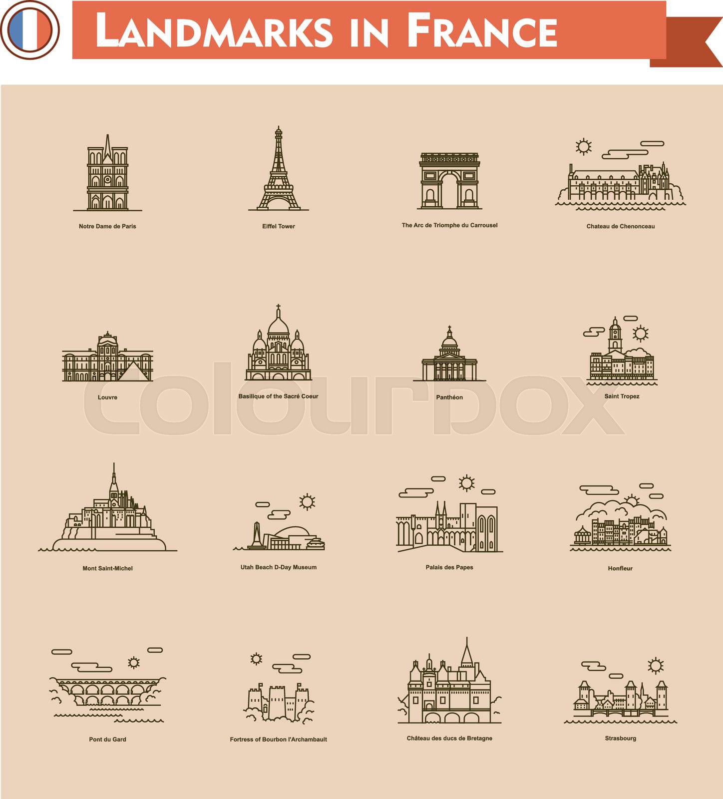 France landmarks icon set | Stock vector | Colourbox