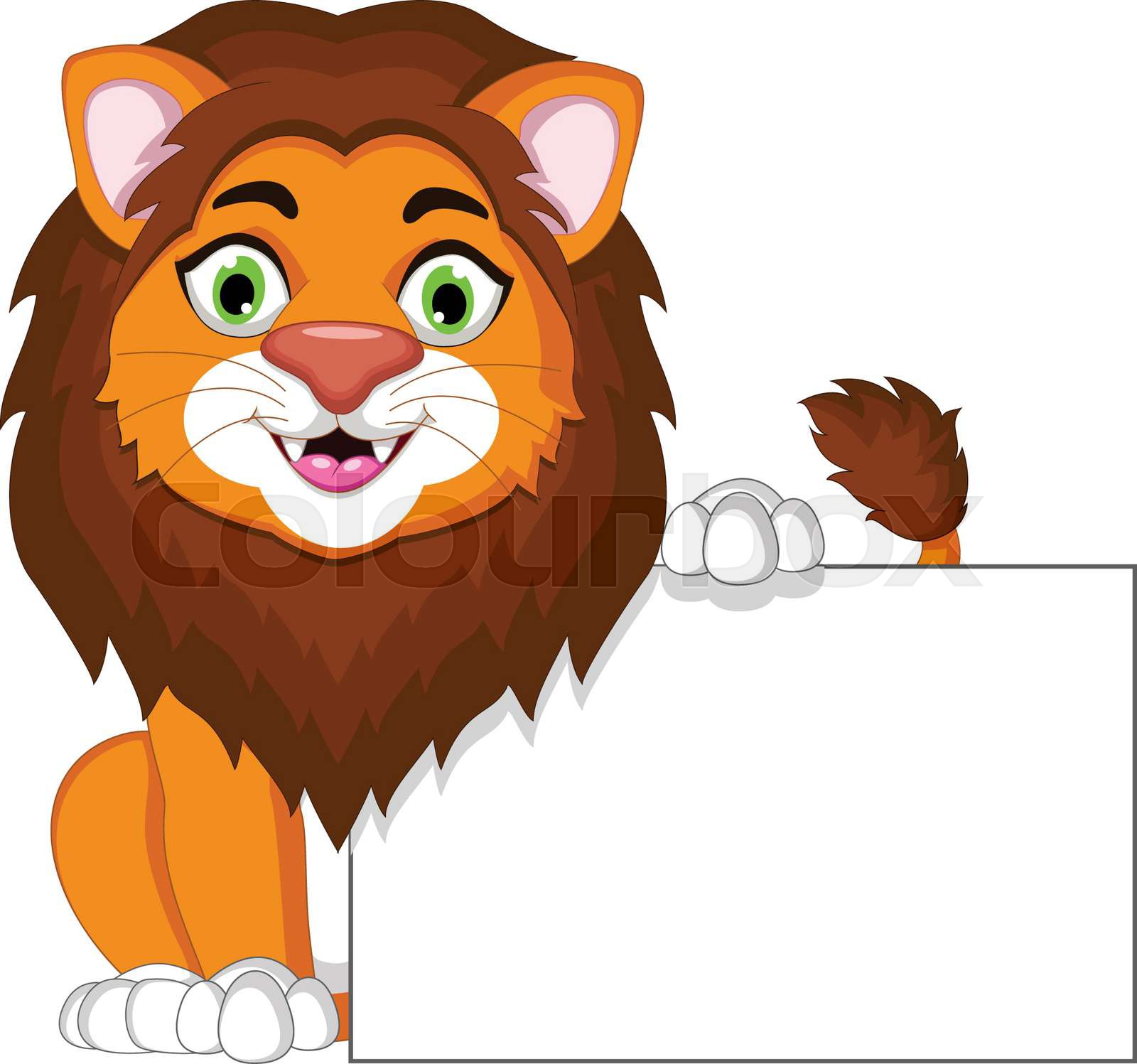 lion cartoon with blank sign | Stock vector | Colourbox