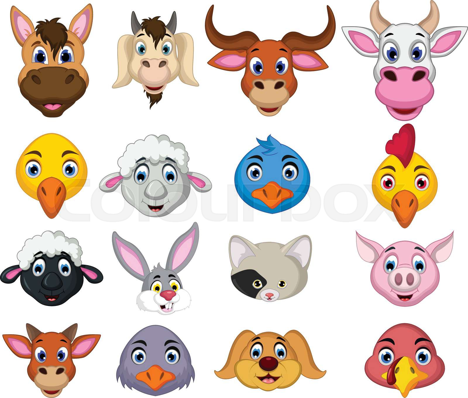 farm animal head cartoon collection | Stock vector | Colourbox