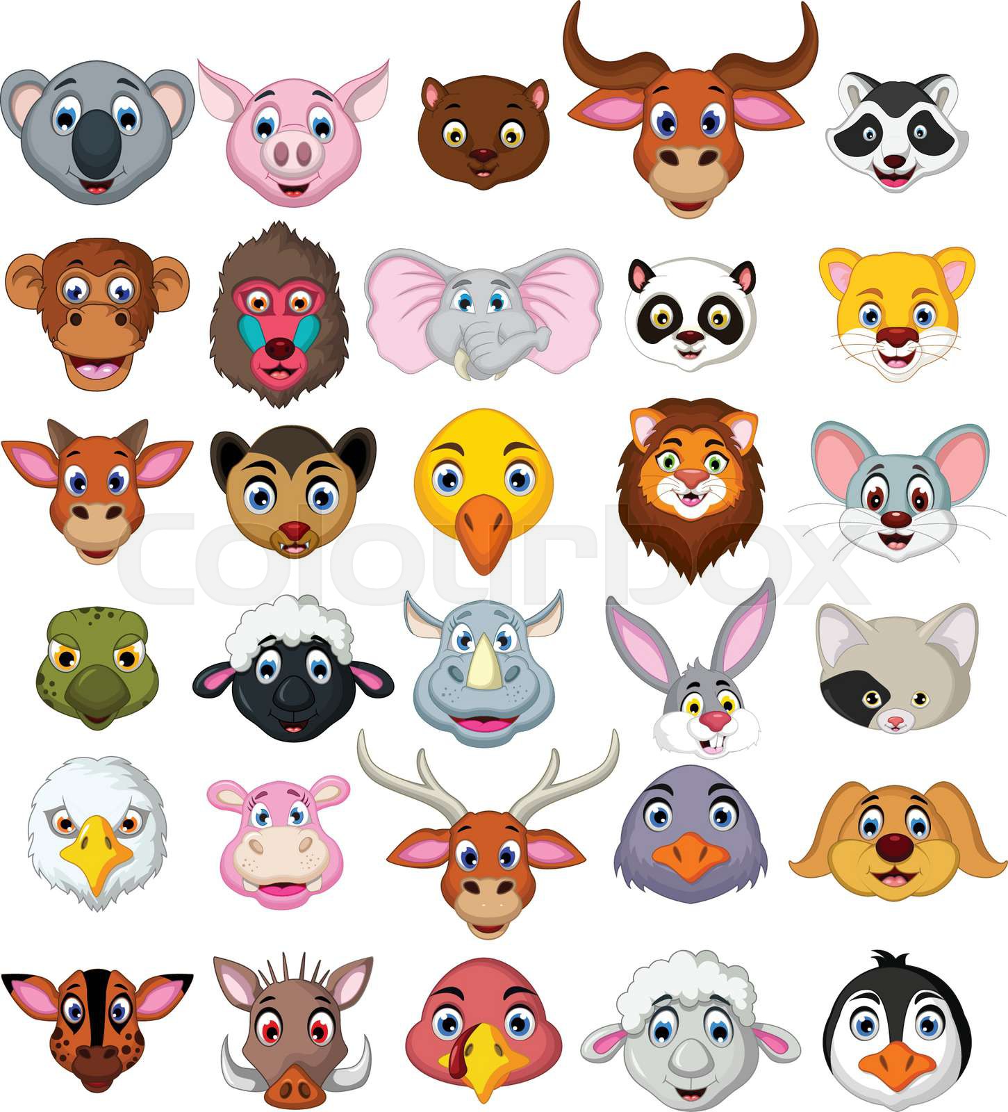 big animal head cartoon collection | Stock vector | Colourbox