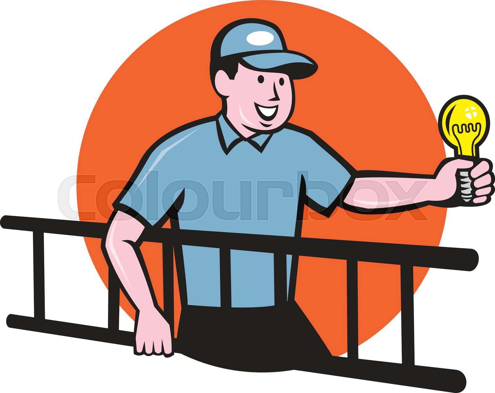 Electrician Ladder Light Bulb Circle Cartoon | Stock vector | Colourbox