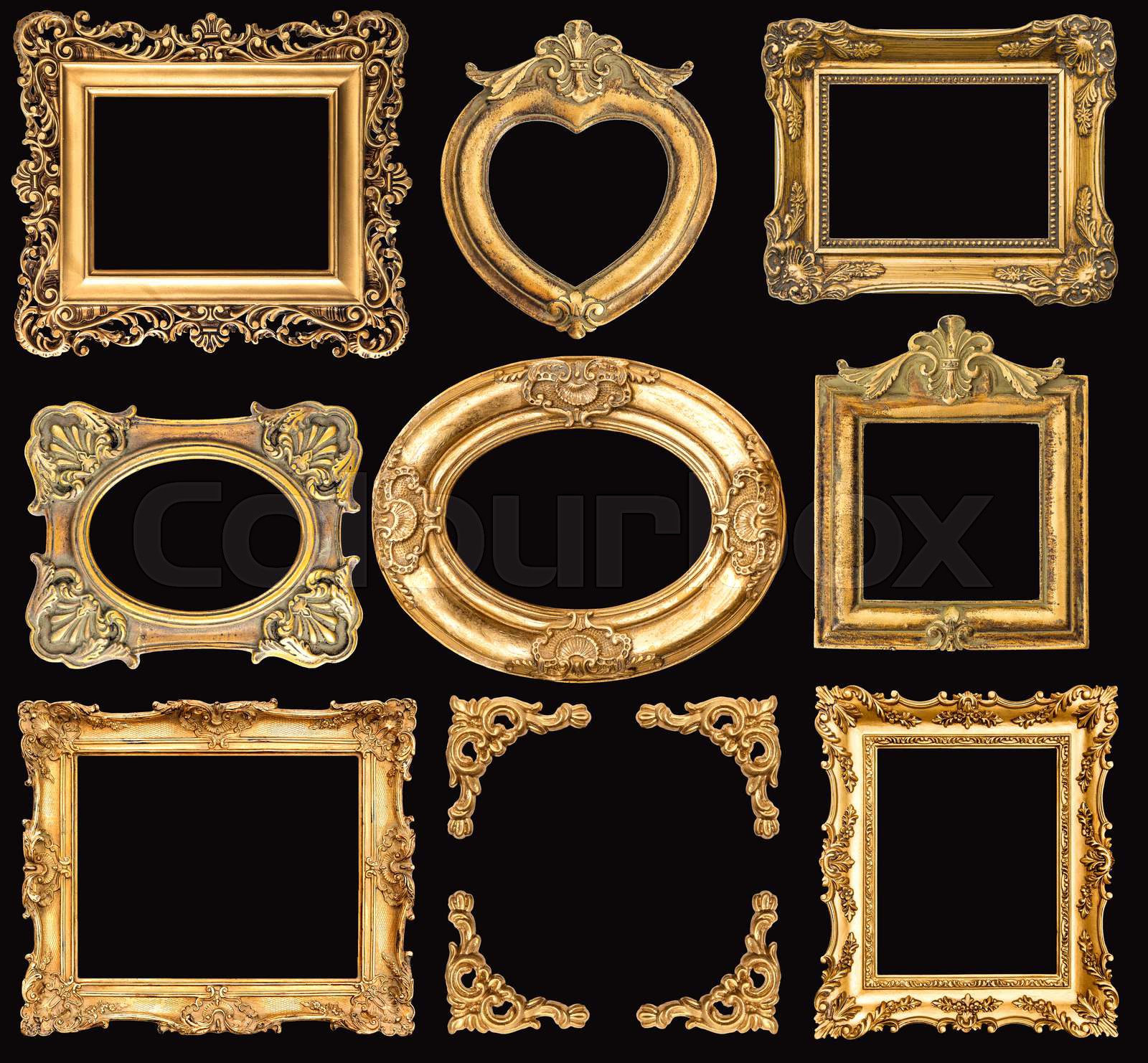set of golden frames. baroque style antique objects | Stock image ...