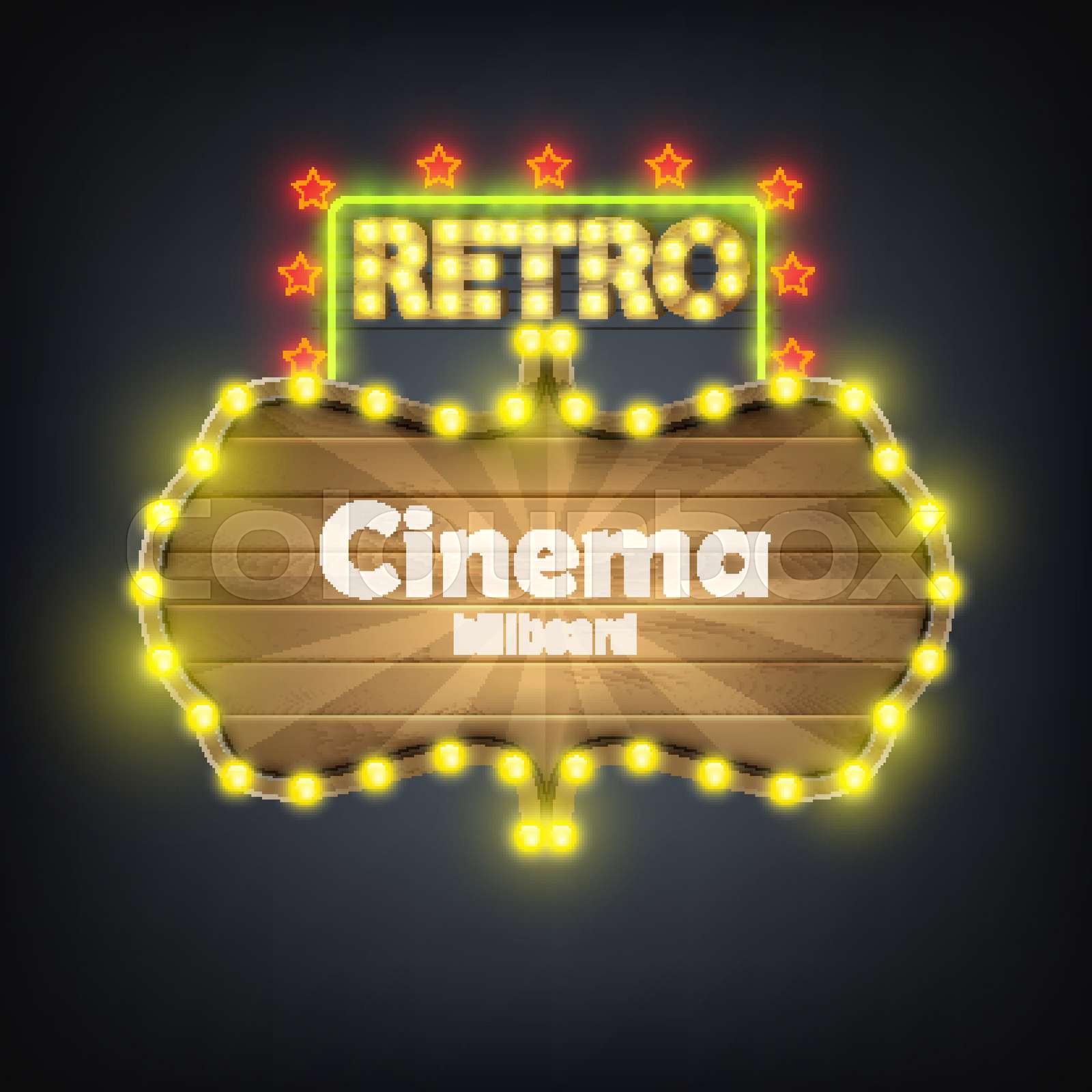 Wooden Cinema Retro Billboard Banner. | Stock vector | Colourbox