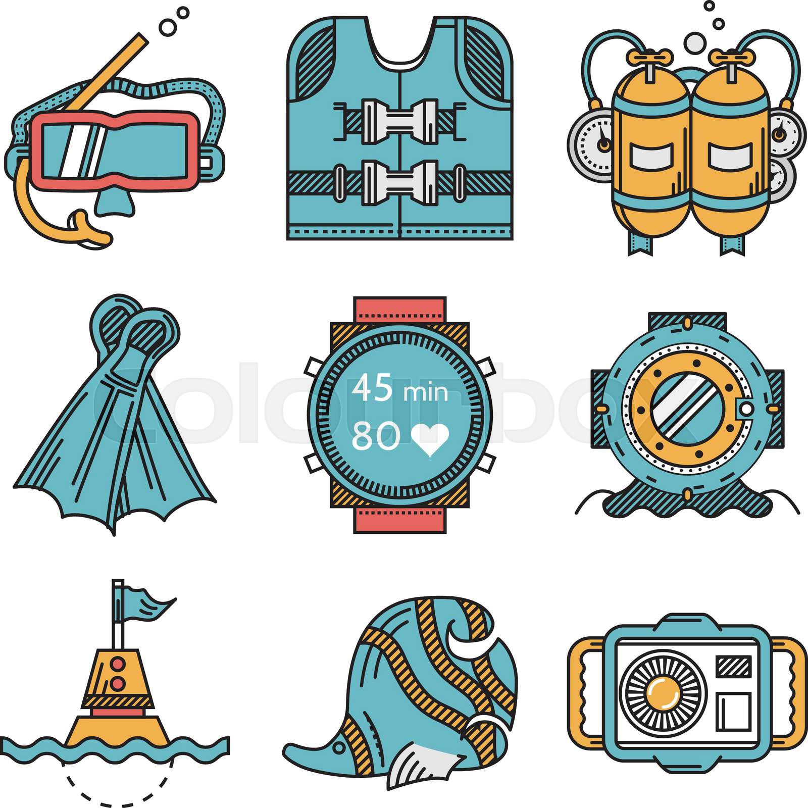 Diving icons flat design vector collection | Stock vector | Colourbox