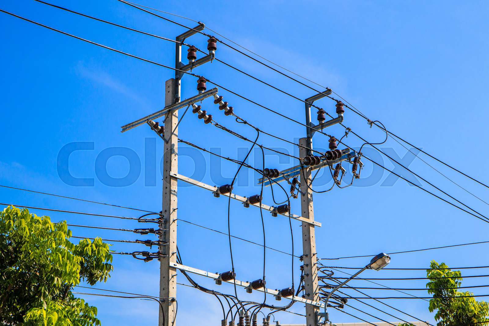 Wire on a power pole -Street Light | Stock image | Colourbox
