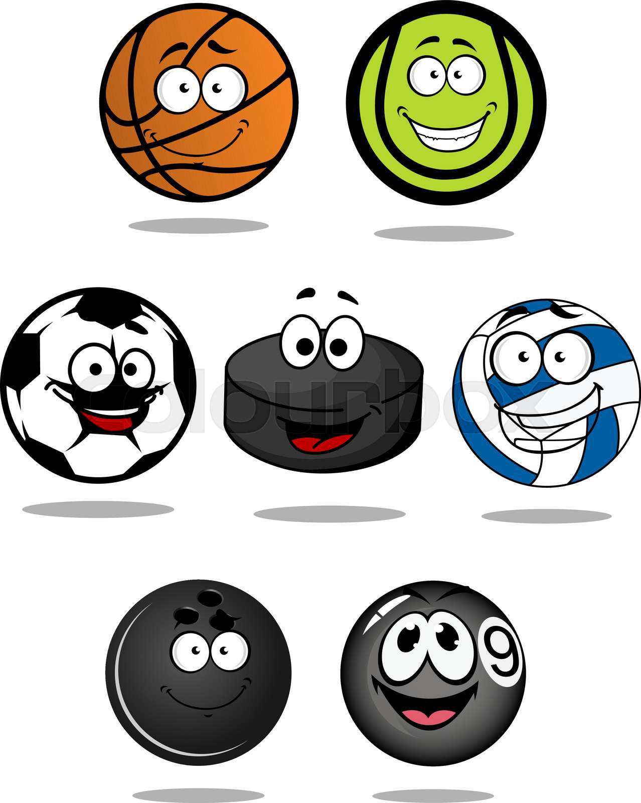 Set of cartoon sports balls characters | Stock vector | Colourbox