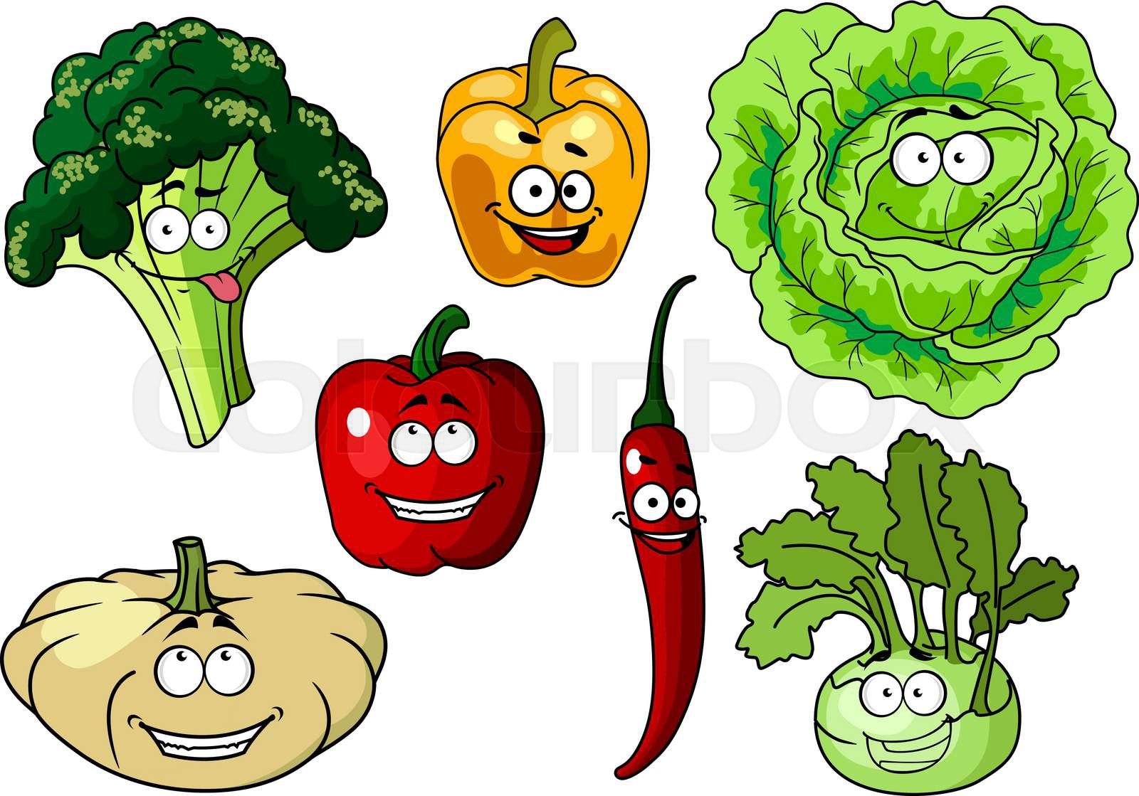 Fresh healthy cartoon vegetables characters | Stock vector | Colourbox