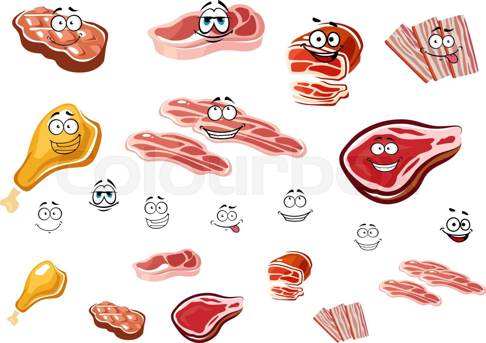 Cartoon cuts of meat and meat food | Stock vector | Colourbox