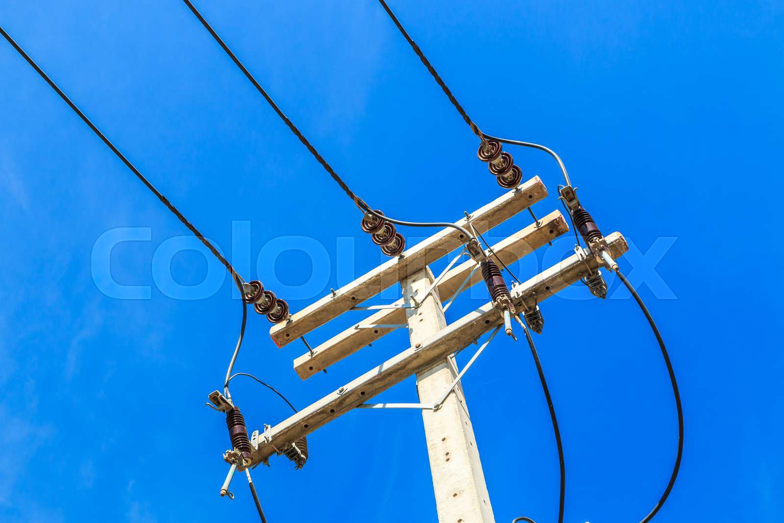Power lines and insulators | Stock image | Colourbox