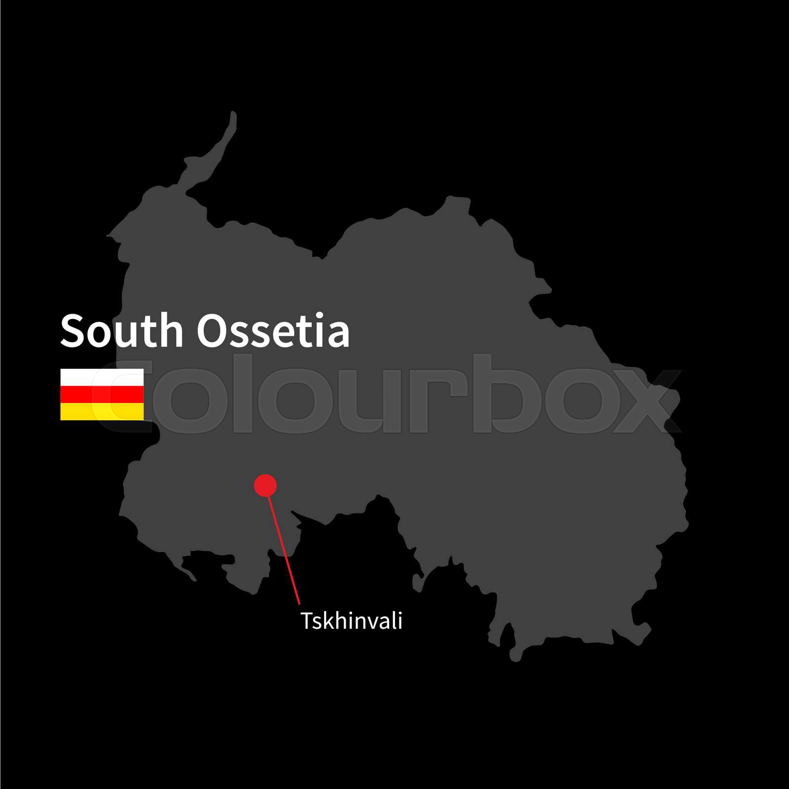 Detailed map of South Ossetia and capital city Tskhinvali with flag on ...