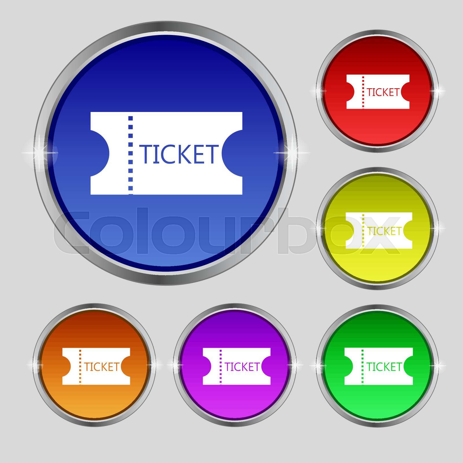 ticket icon sign. Round symbol on bright colourful buttons. Vector ...