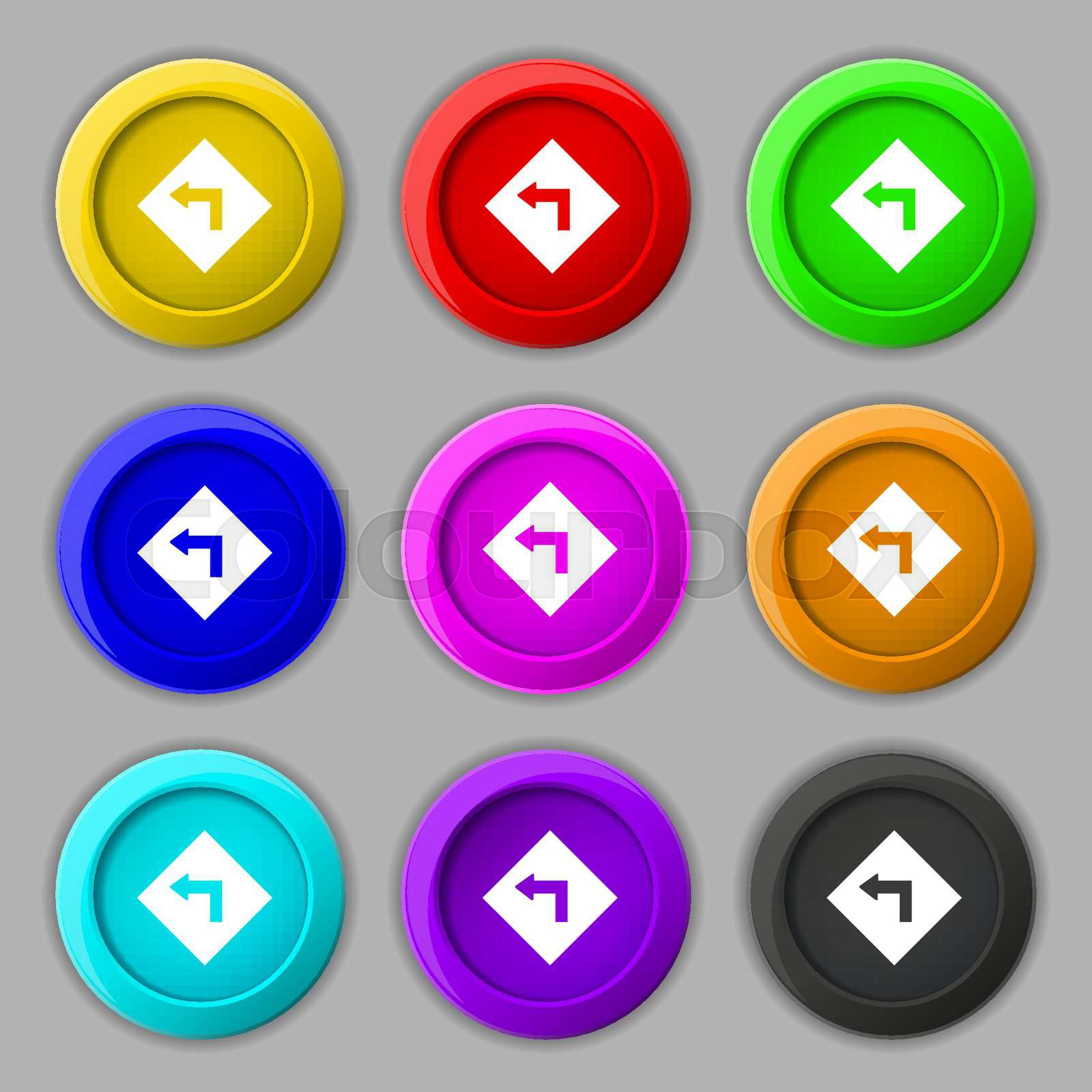 Road sign warning of dangerous left curve icon sign. symbol on nine ...