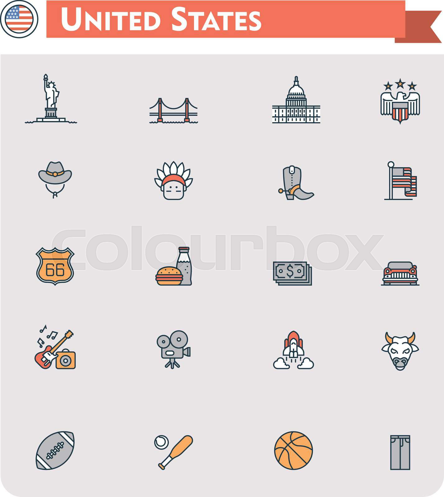 United States travel icon set | Stock vector | Colourbox