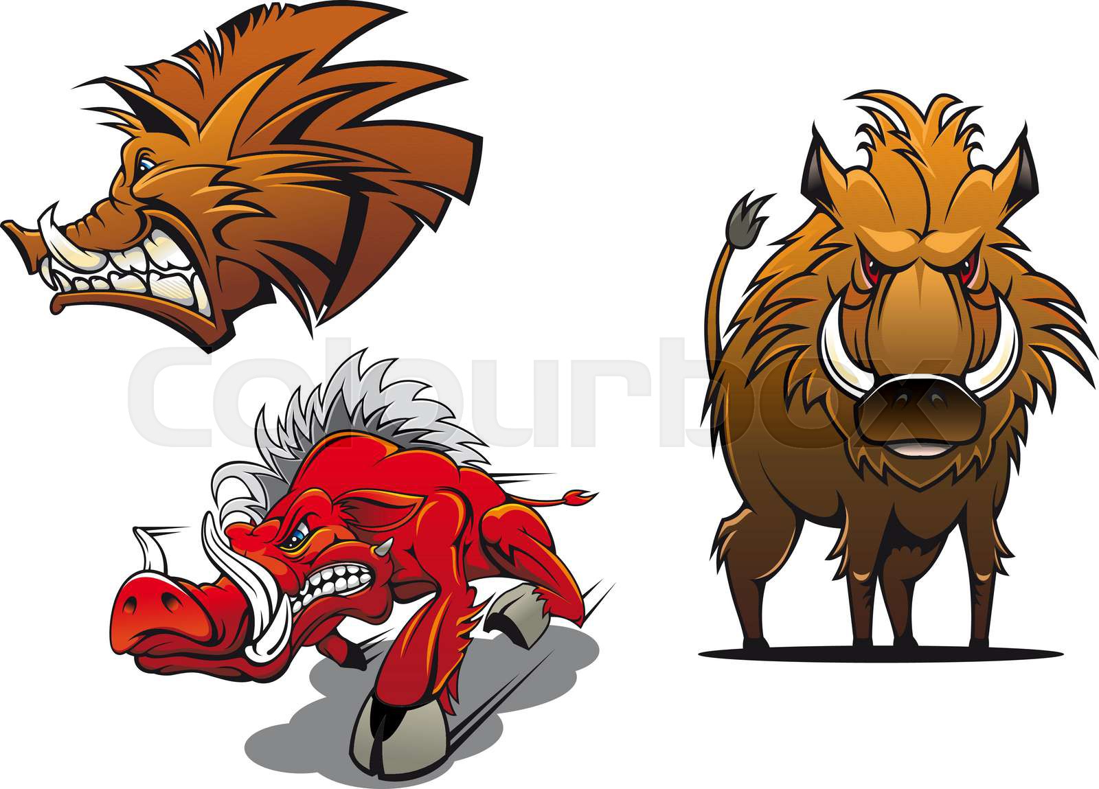 Cartoon wild boars with ruffled fur | Stock vector | Colourbox